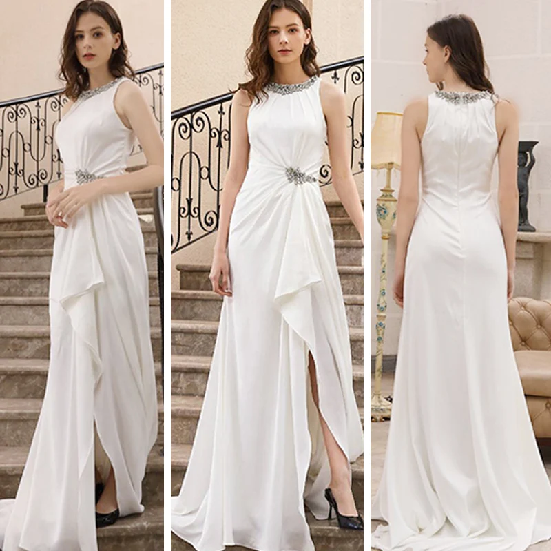 High-end White Evening Dresses 2020 A-Line / Princess Scoop Neck ...