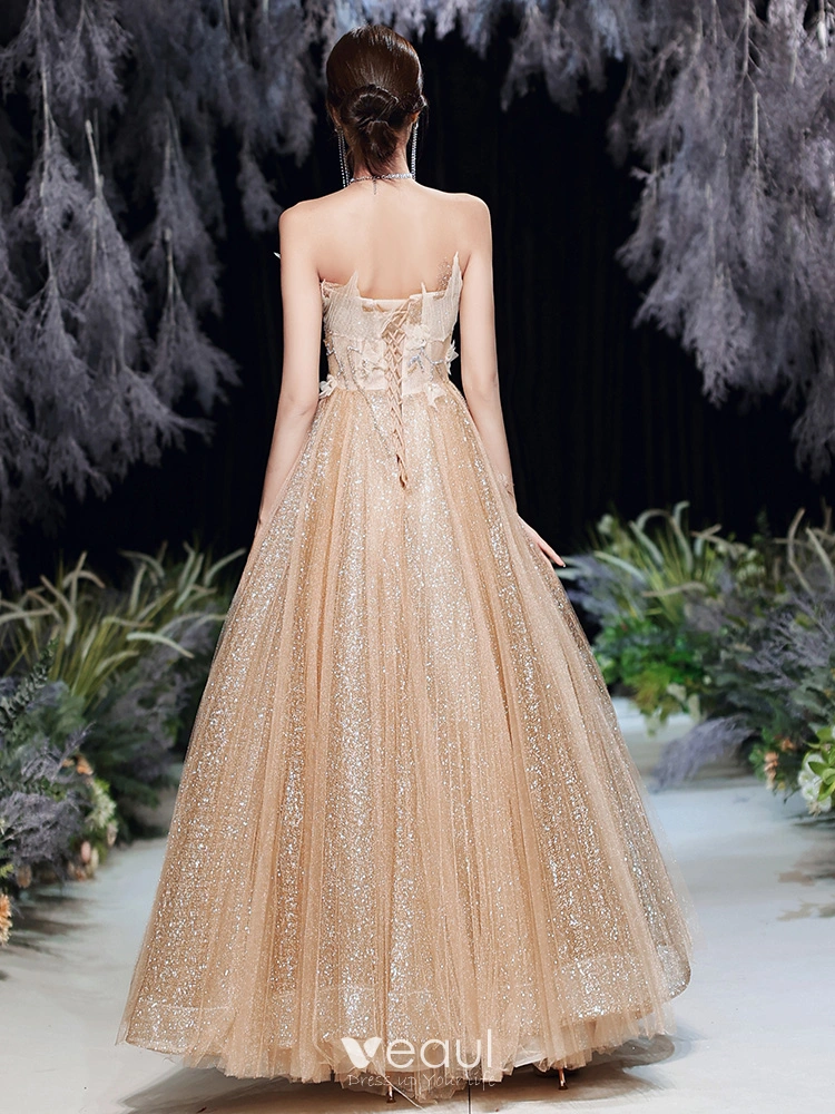Charming Gold Dancing Prom Dresses 2020 A-Line / Princess Strapless ...