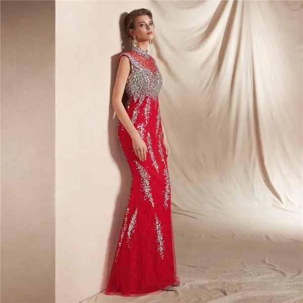 High End Red See Through Evening Dresses 2020 Trumpet Mermaid High Neck ...