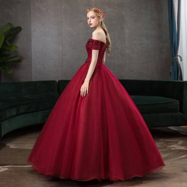 Schöne Burgunderrot Tanzen Ballkleider 2021 Ballkleid Off Shoulder ...