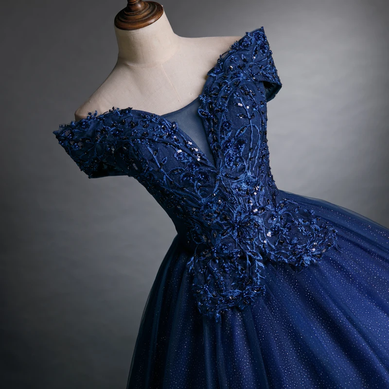Meilleur Bleu Marine Dansant Robe De Bal 2021 De l'épaule Manches ...