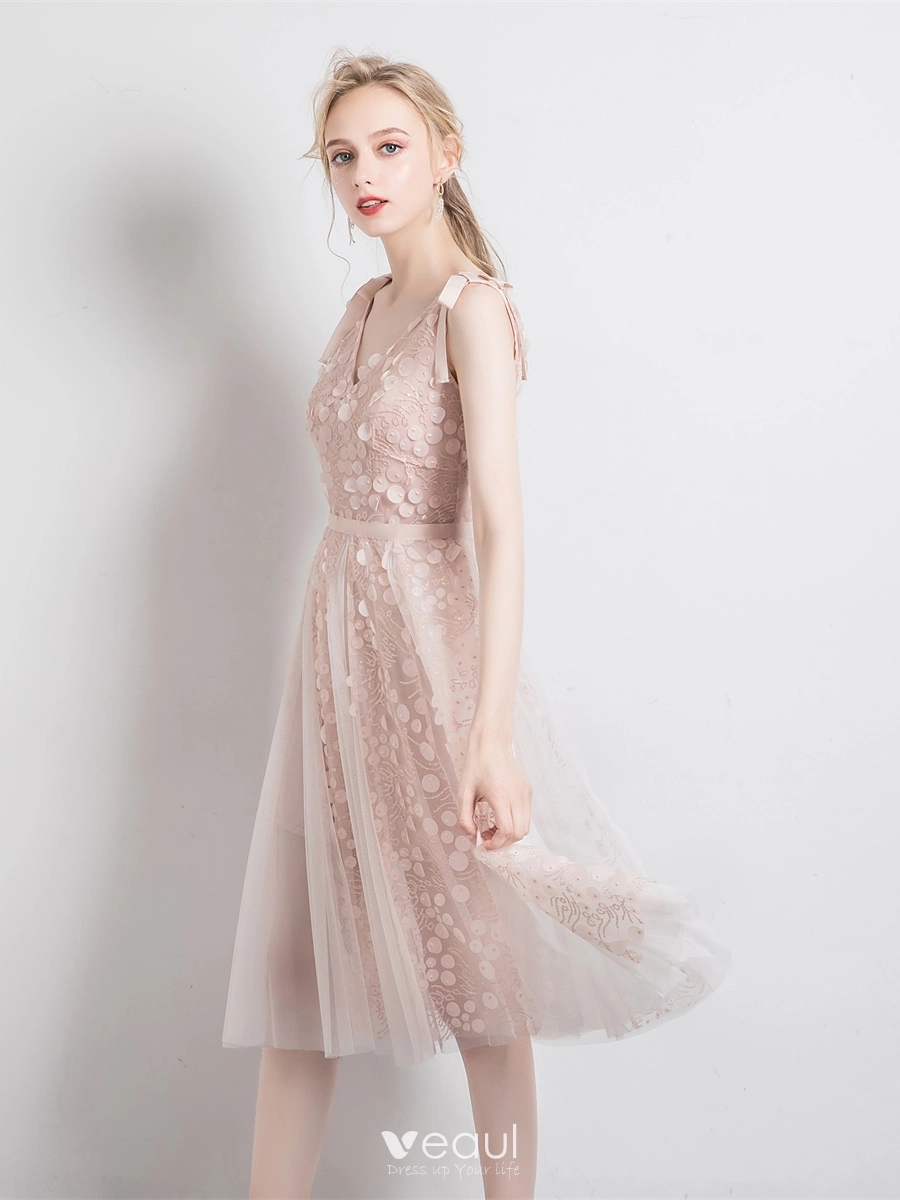 Chic / Beautiful Beige Homecoming Graduation Dresses 2021 A-Line ...