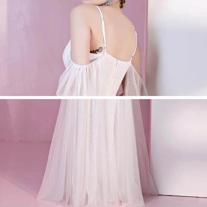Sparkly White Sequins Evening Dresses 2021 Trumpet / Mermaid Spaghetti ...