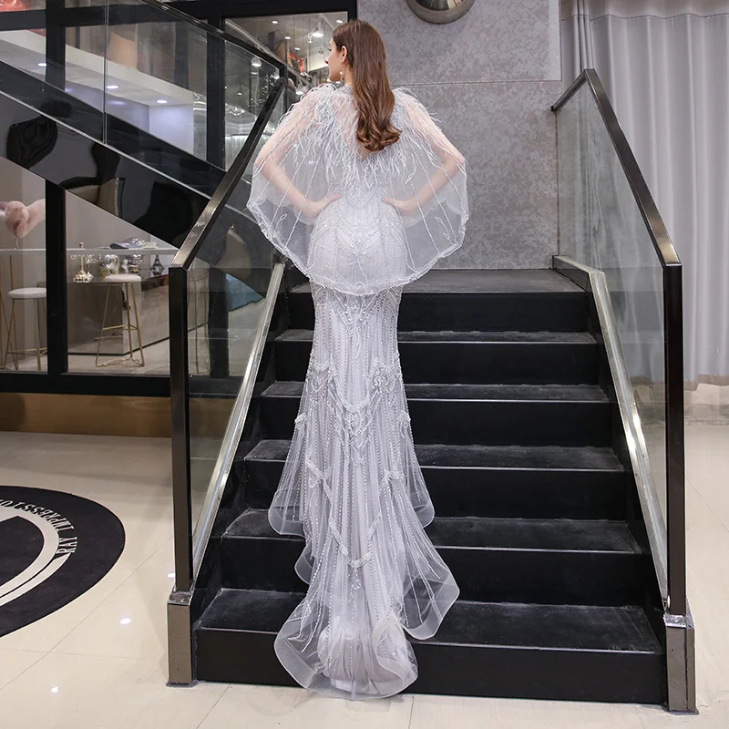 Luxury / Gorgeous Grey Evening Dresses With Shawl 2020 Trumpet ...