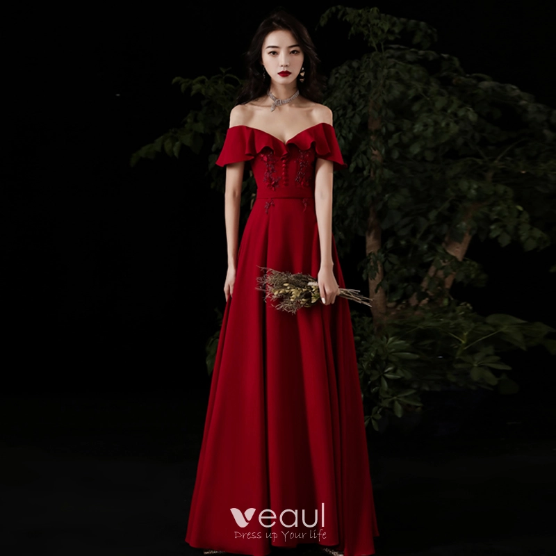 Chic / Beautiful Red Evening Dresses 2020 A-Line / Princess Off-The ...
