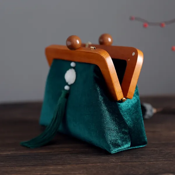 Vintage / Retro Chinese style Dark Green Velour Tassel Square Clutch ... Vintage / Retro Chinese style Dark Green Velour Tassel Square Clutch ...