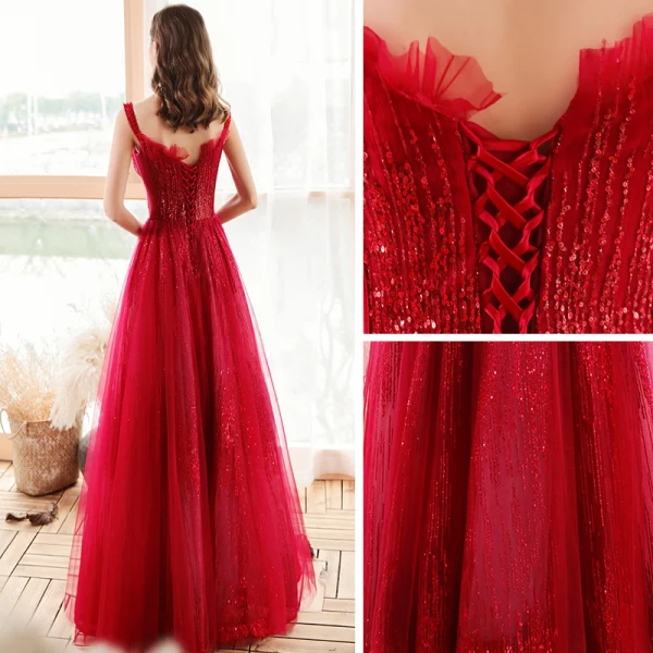 Fashion Red Evening Dresses 2020 A-Line / Princess Shoulders See ...