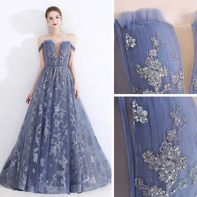 Chic / Beautiful Ocean Blue Evening Dresses 2020 A-Line / Princess Off ...