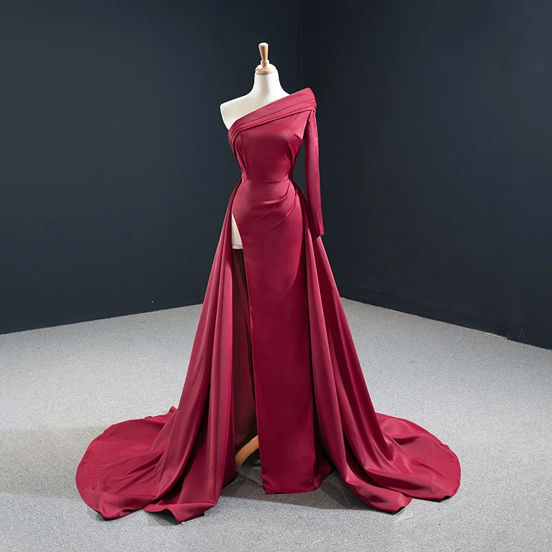 Modest / Simple Burgundy Satin Red Carpet Evening Dresses 2020 A-Line ...