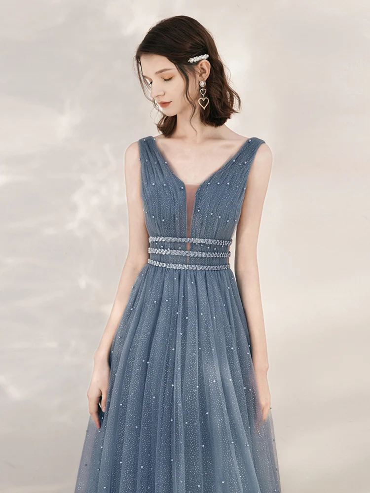 Classy Ocean Blue Evening Dresses 2020 A-Line / Princess See-through ...