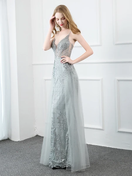 Illusion Grey See-through Evening Dresses 2020 A-Line / Princess ...