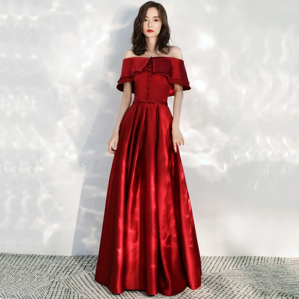 Affordable Red Satin Prom Dresses 2020 A-Line / Princess Off-The ...