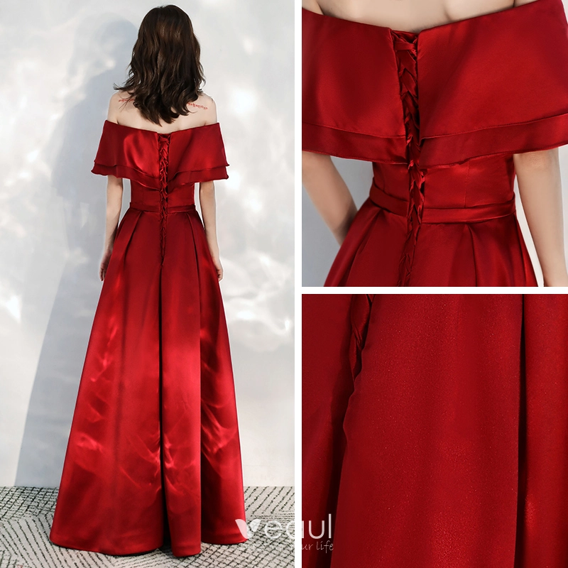 Erschwinglich Rot Satin Ballkleider 2020 A Linie Off Shoulder Kurze ...
