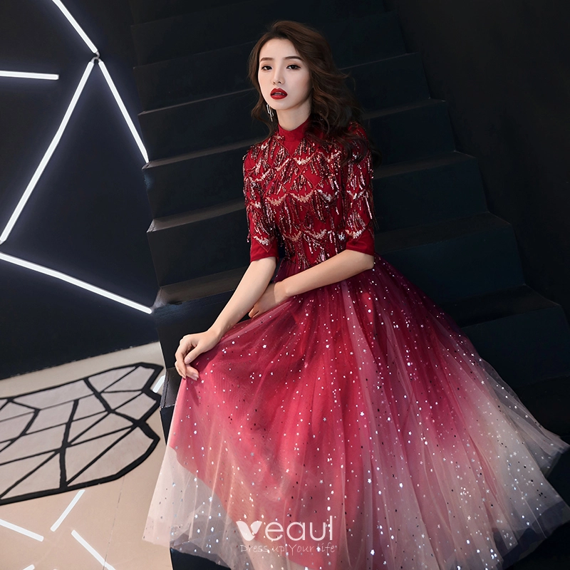 Elegant Burgundy Homecoming Graduation Dresses 2019 A-Line / Princess ...