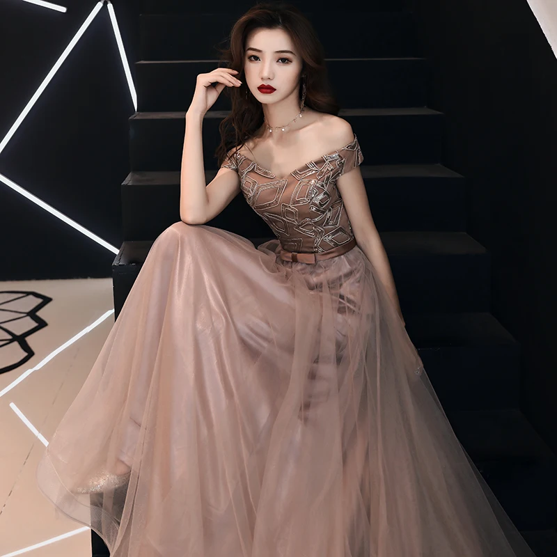 Affordable Chocolate Evening Dresses 2019 A-Line / Princess Off-The ...