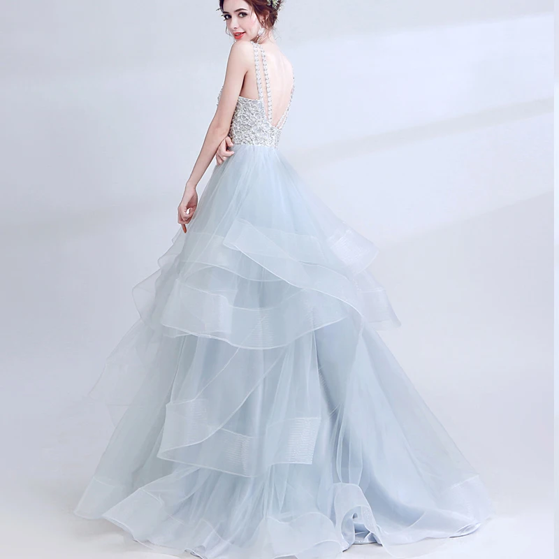 Chic / Beautiful Silver Evening Dresses 2017 Ball Gown U-Neck Lace ...