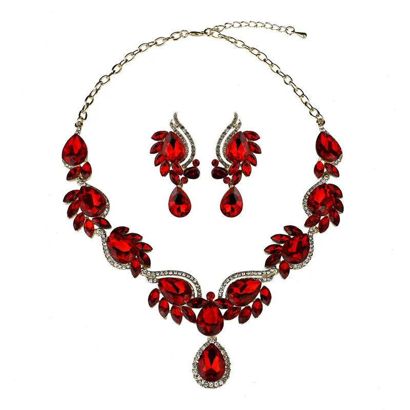 Baroque Dark Green Crystal Rhinestone Prom Necklaces Earrings 2023 ...