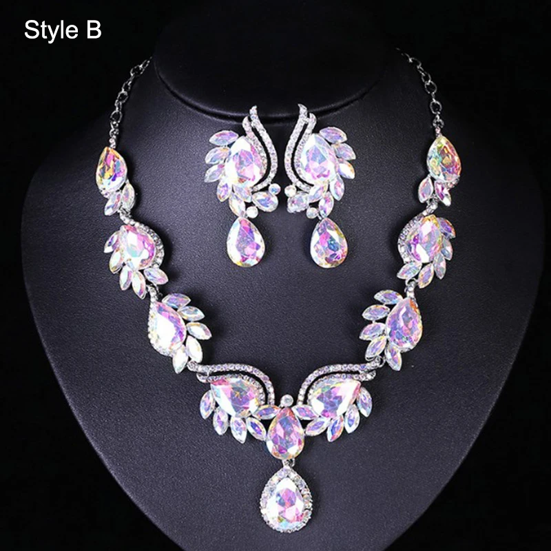 Baroque Dark Green Crystal Rhinestone Prom Necklaces Earrings 2023 ...