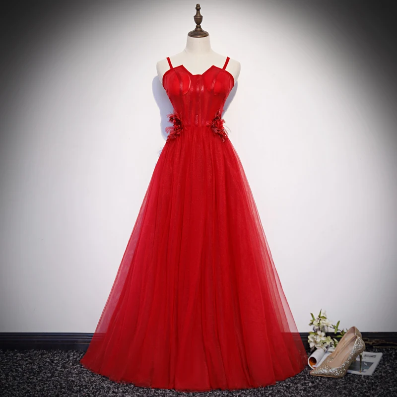 Classy Solid Color Red Evening Dresses 2019 A-Line / Princess Spaghetti ...