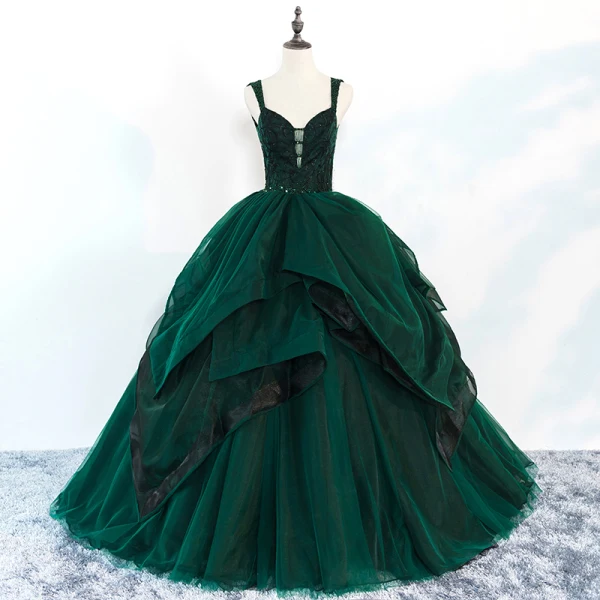 Schöne Dunkelgrün Ballkleider 2018 Ballkleid Perlenstickerei Fallende ...