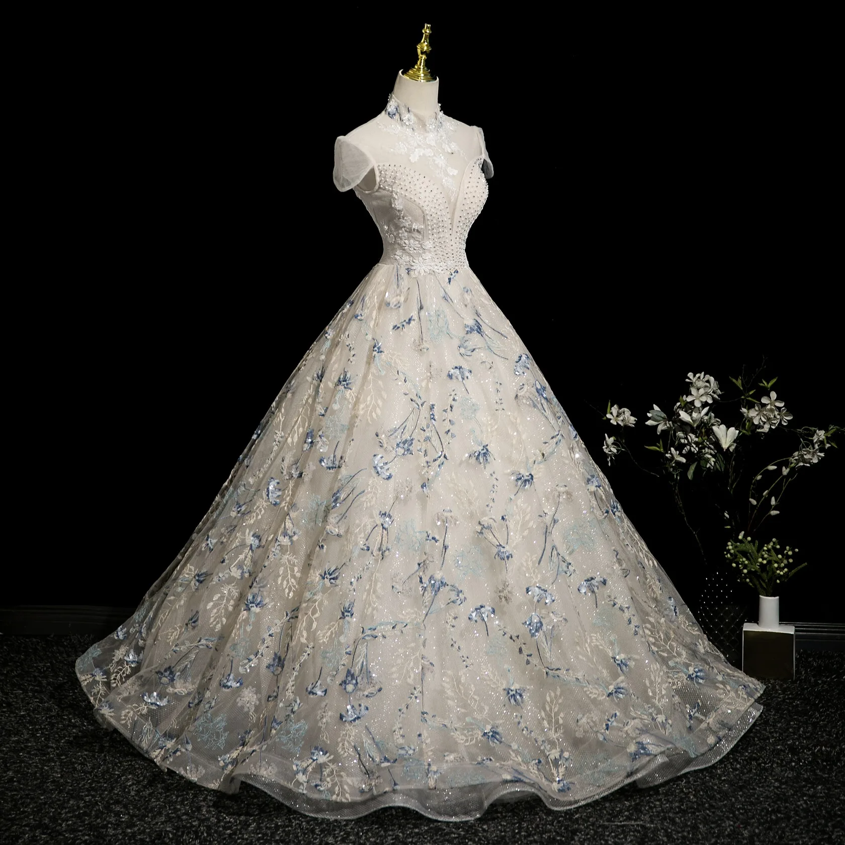 Demure Ivory Beading Pearl Rhinestone Lace Flower Prom Dresses 2025 ...