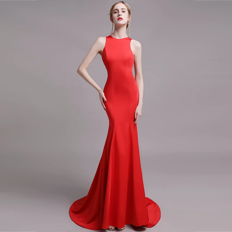 Modest / Simple Red Evening Dresses 2019 Trumpet / Mermaid Scoop Neck ...