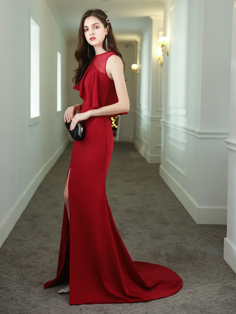 Chic / Beautiful Solid Color Red Evening Dresses 2020 Trumpet / Mermaid ...