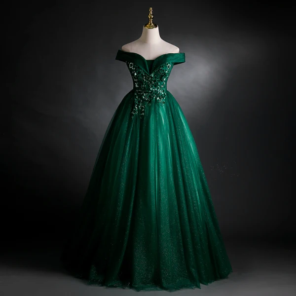 Elegante Dunkelgrün Ballkleider 2021 Ballkleid Off Shoulder ...