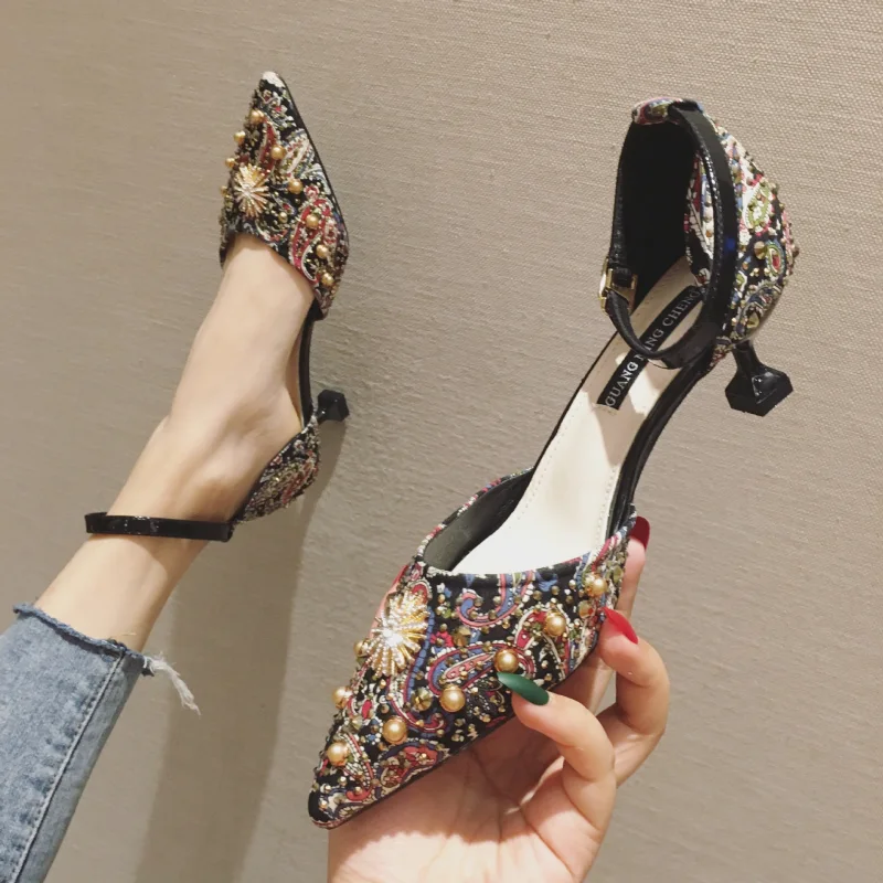 Traditional Fancy Red Evening Party Womens Shoes 2020 Rivet Rhinestone ...
