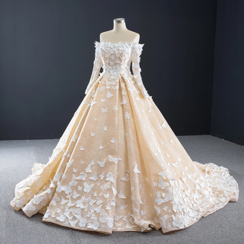 Luxury / Gorgeous Champagne Lace Butterfly Wedding Dresses 2020 A-Line ...