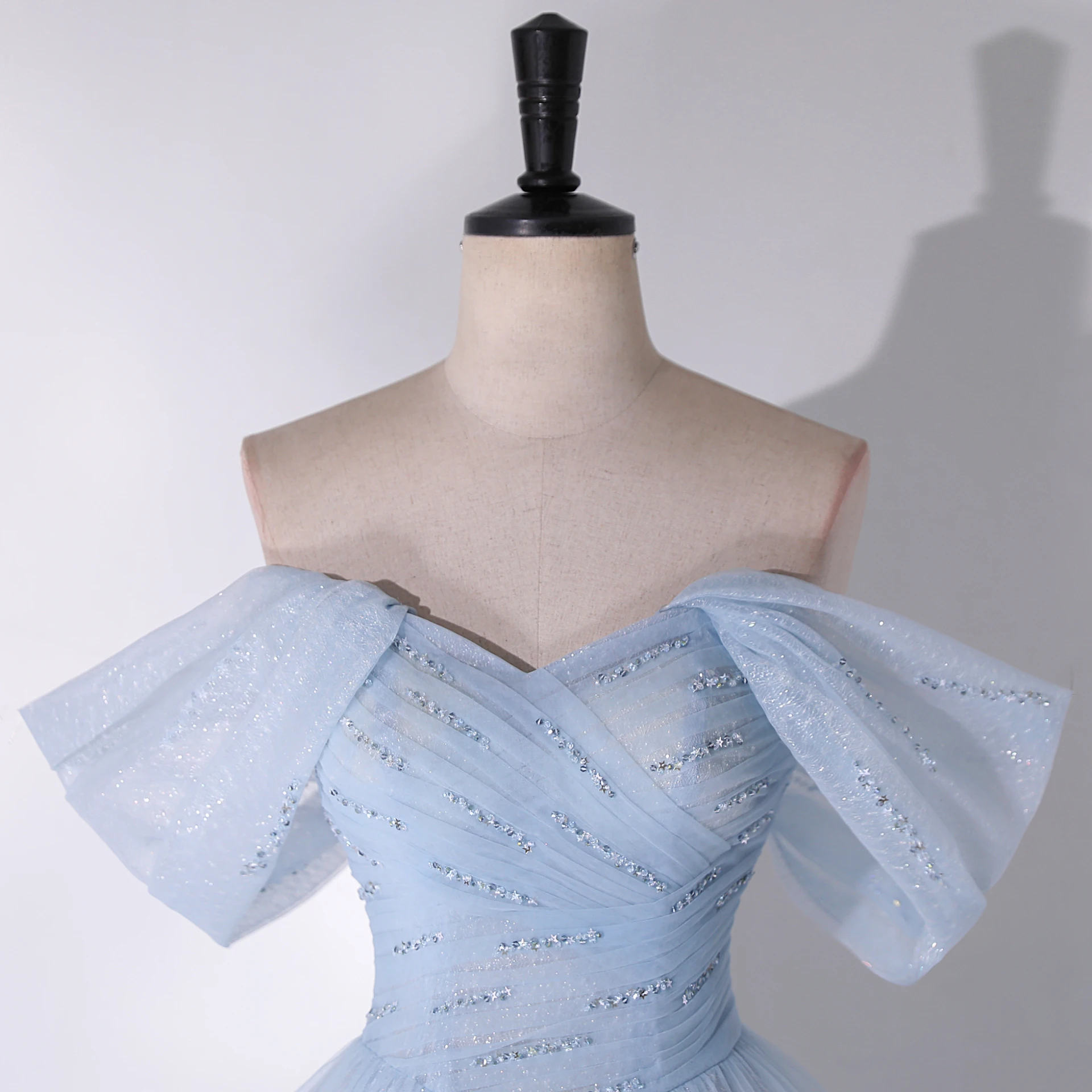 Chic / Beautiful Sky Blue Flower Glitter Sequins Prom Dresses 2024 A ...
