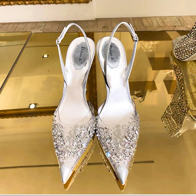 Charmerende Lyserød Fest Rhinestone Sandaler Dame 2020 Slingbacks 7 cm ...