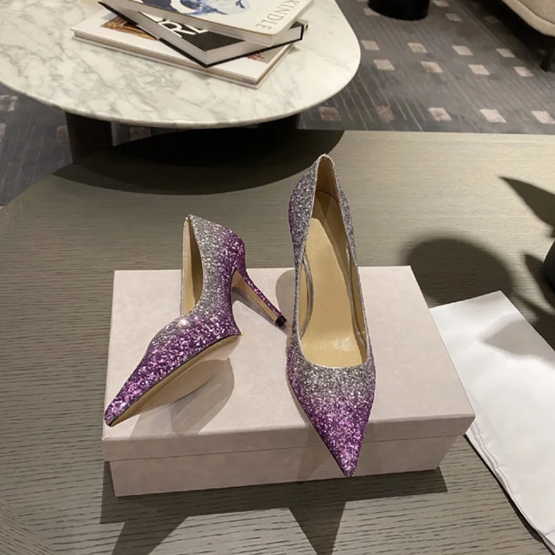 Charming Gradient-Color Ocean Blue Evening Party Sequins Pumps 2020 ...