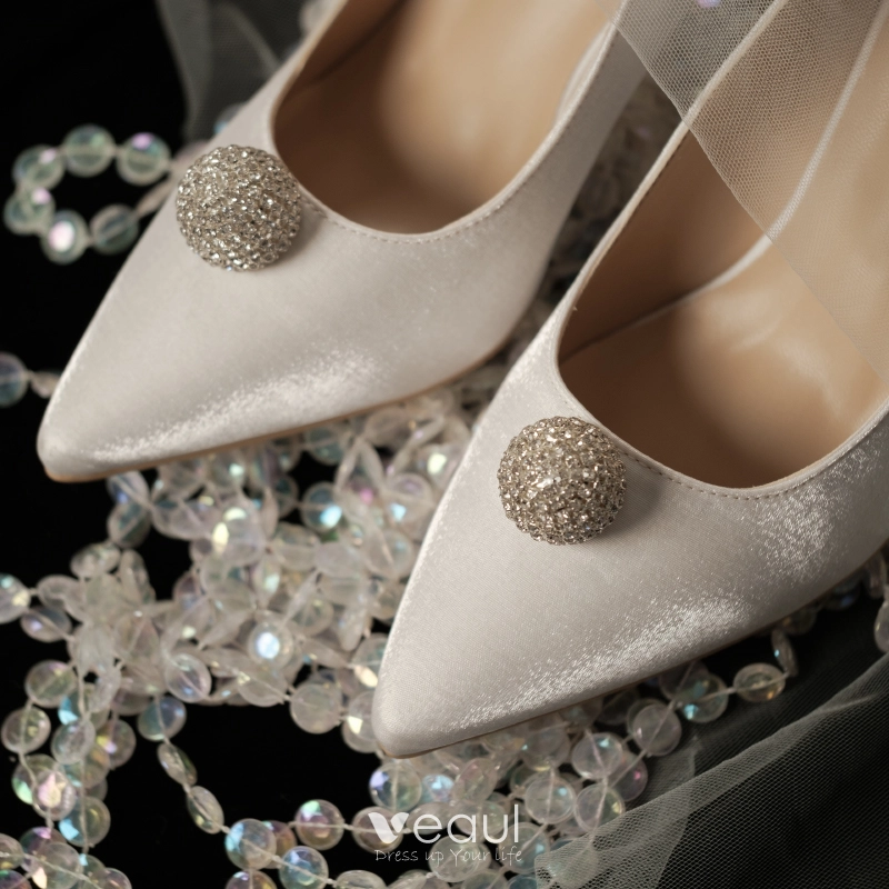 Elegant Modest / Simple Ivory Wedding Shoes 2020 Rhinestone 7 cm ...