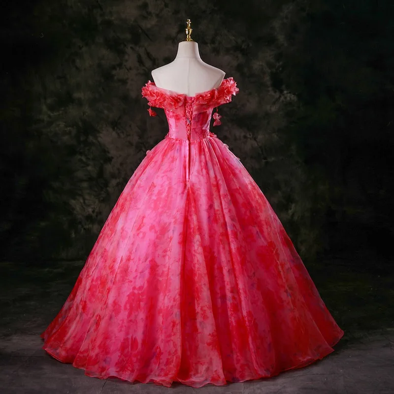 Fancy Fuchsia Beading Appliques Prom Dresses 2025 Ball Gown Off-The ...