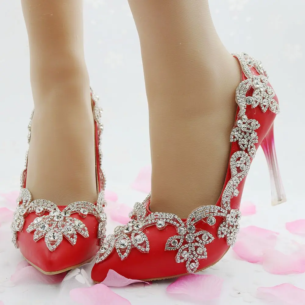 Chinese style Red Wedding Shoes 2018 Rhinestone 9 cm Crystal Stiletto ...