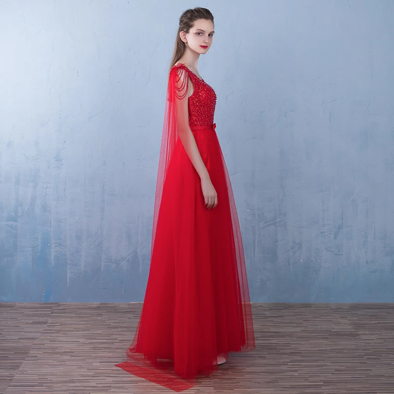 Affordable Red Prom Dresses 2019 A-Line / Princess Beading Bow V-Neck ...