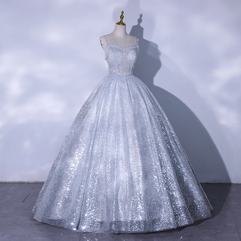Sparkly Charming Sequins Silver Prom Dresses 2021 A-Line / Princess ...