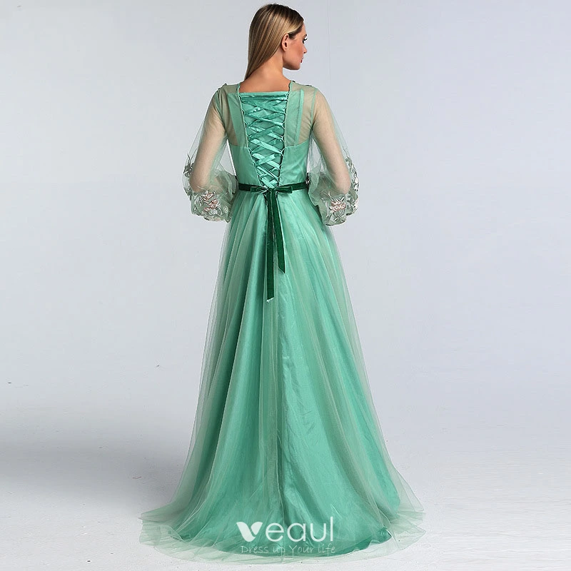 Flower Fairy Sage Green Prom Dresses 2022 A Line Princess Scoop Neck