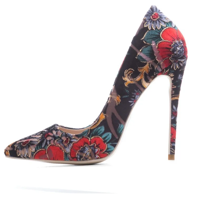 Chinese style Multi-Colors Prom Pumps 2020 Embroidered Flower 12 cm ...