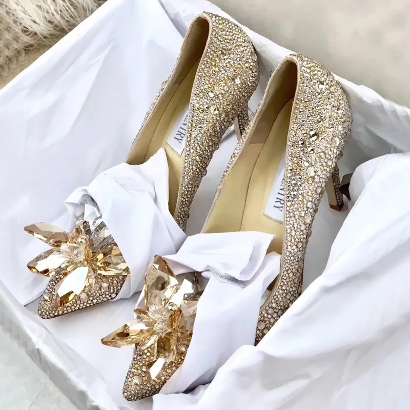 Charmant Champagne Kristal Bruidsschoenen 2020 Rhinestone 9 cm ...