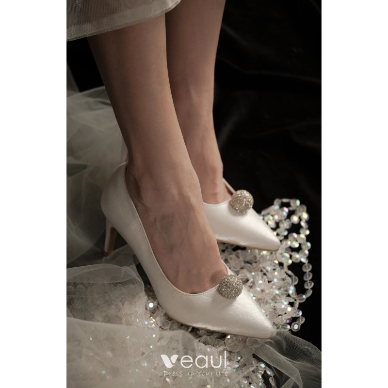 Elegant Modest / Simple Ivory Wedding Shoes 2020 Rhinestone 7 cm ...