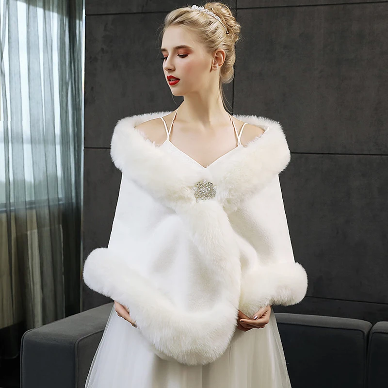Red Winter Faux Fur Evening Party Prom Wedding Shawls 2017