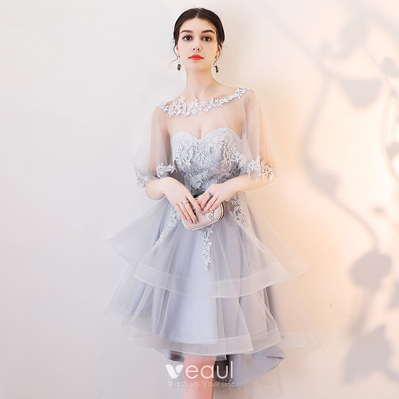 Chic / Beautiful Grey Cocktail Dresses 2019 A-Line / Princess Scoop ...