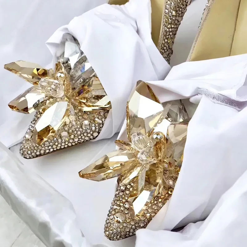 Charmant Champagne Kristal Bruidsschoenen 2020 Rhinestone 9 cm ...