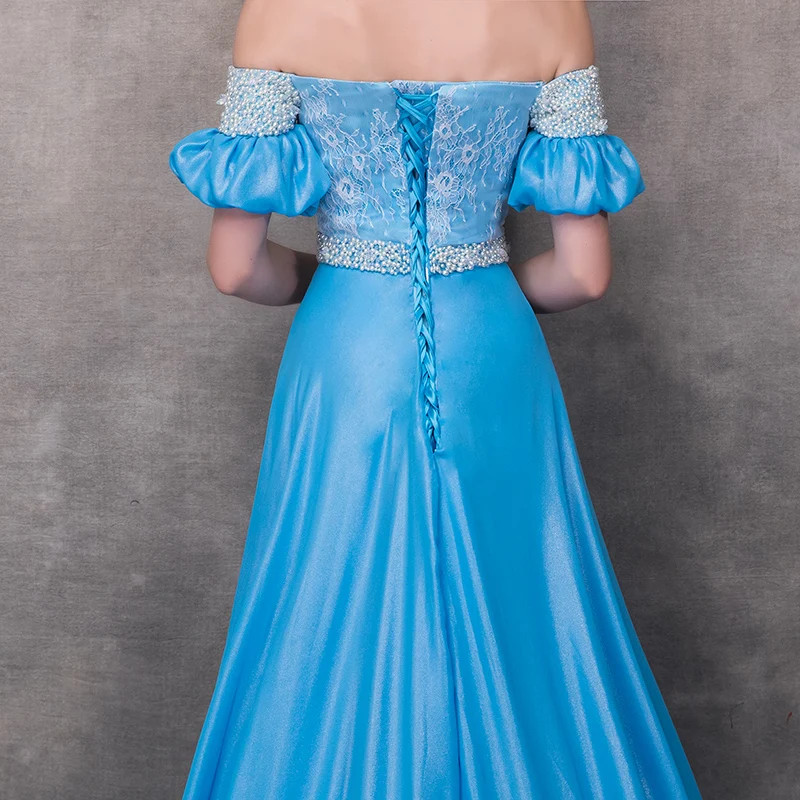 Chic / Beautiful Pool Blue Evening Dresses 2018 A-Line / Princess Off ...