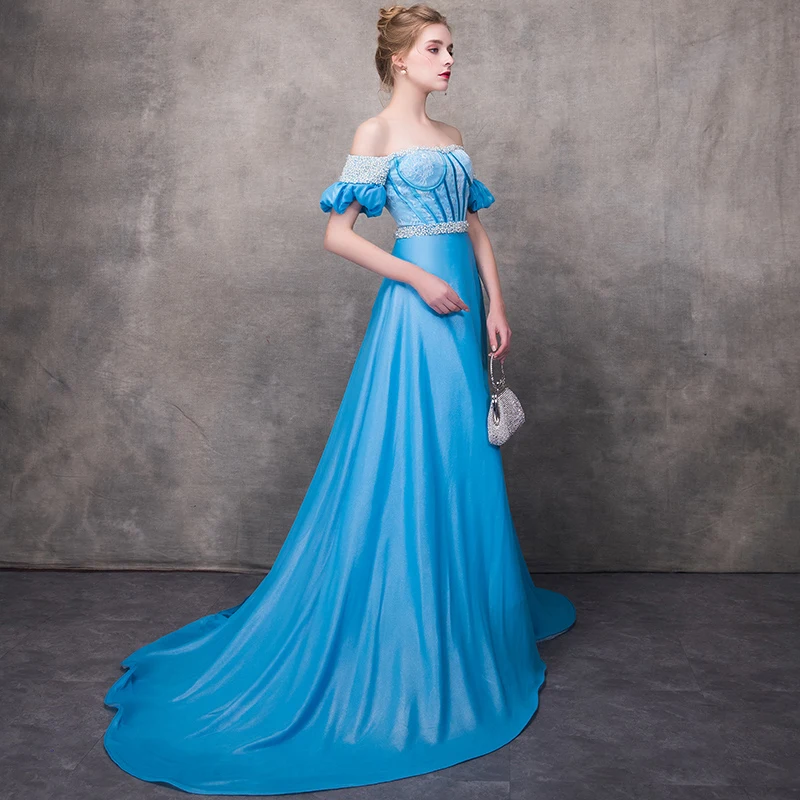 Chic / Beautiful Pool Blue Evening Dresses 2018 A-Line / Princess Off ...