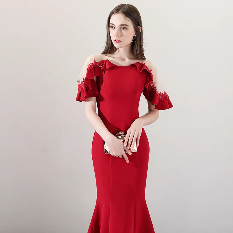 Modest / Simple Red See-through Evening Dresses 2018 Trumpet / Mermaid ...