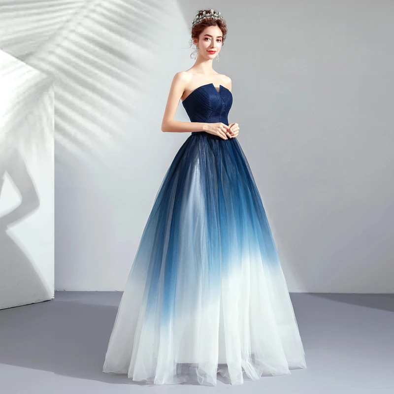 Chic / Beautiful Navy Blue Gradient-Color Evening Dresses 2019 A-Line ...