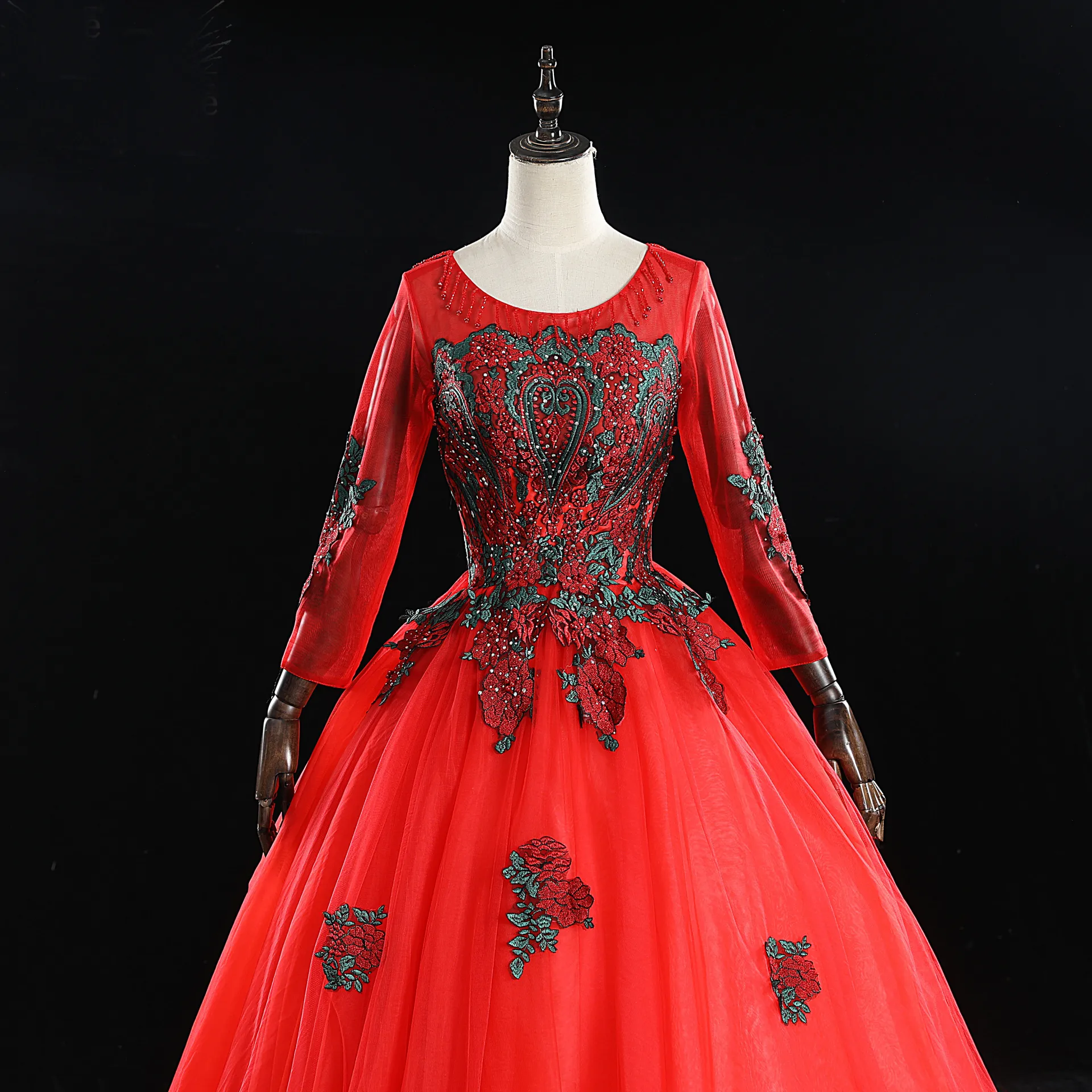 Elegant Red Prom Dresses 2019 Ball Gown Scoop Neck Beading Tassel ...